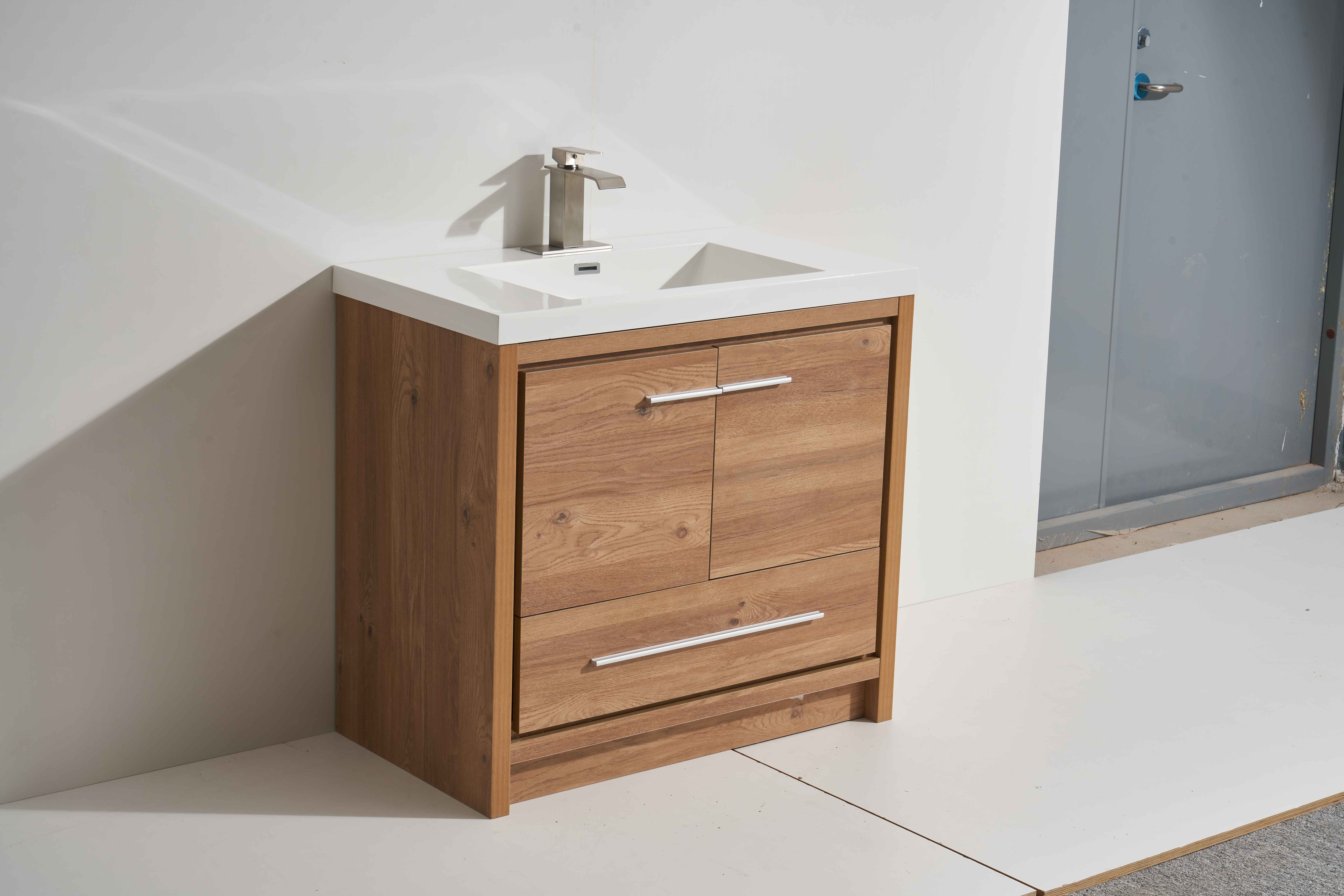 Madison 35" Freestanding Vanity with Melamine Oak and White Counter top ...