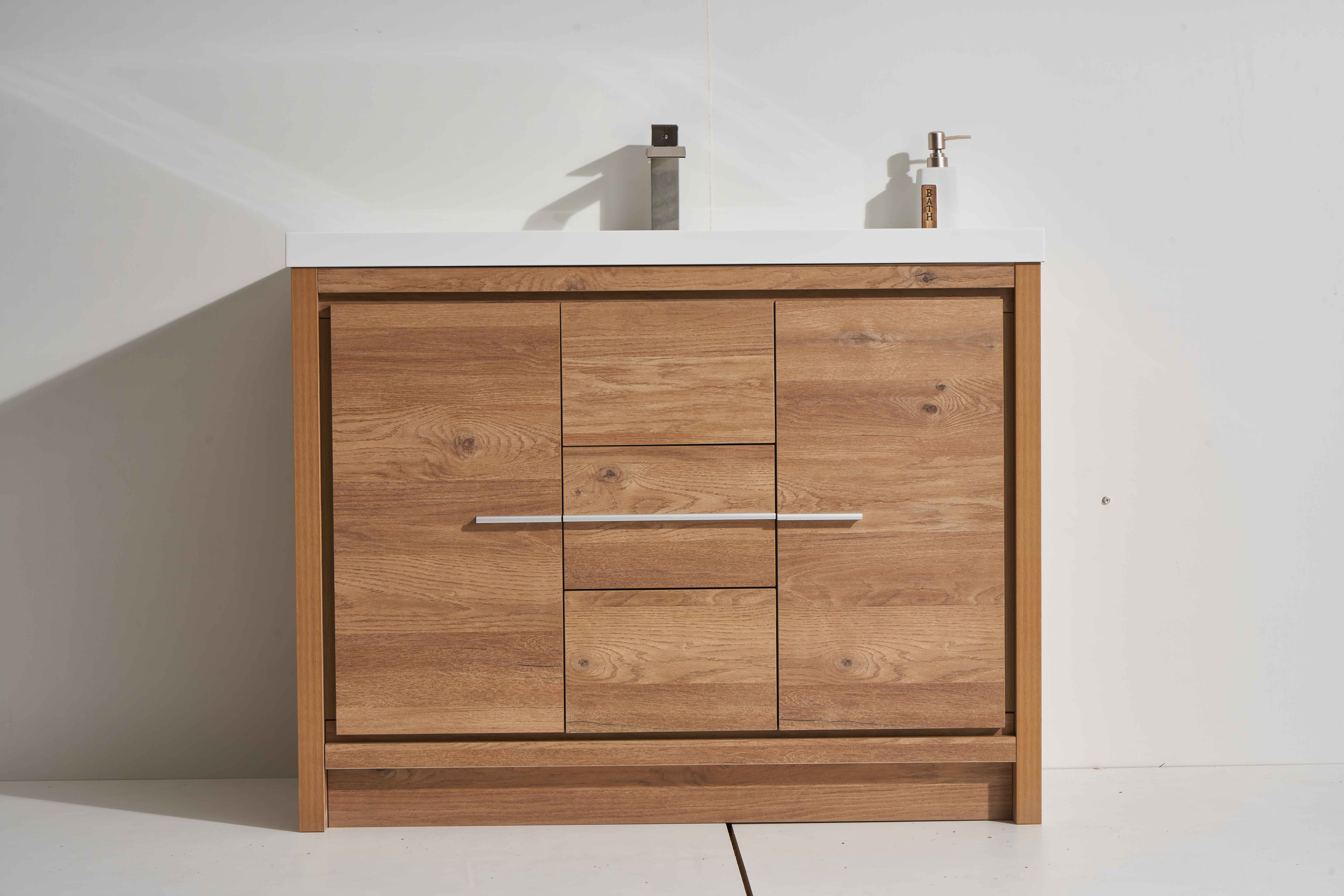 Madison 47" Freestanding Vanity with Melamine Oak and White Counter top ...